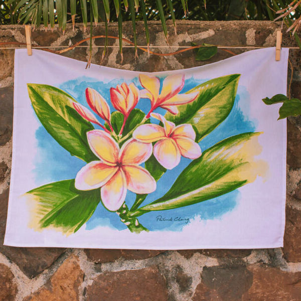Plumeria Flower Tea Towel – Artwork by Patrick Ching – Lanikai Bath and Body